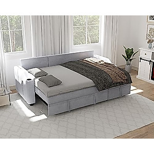Ucloveria Sectional Sofa Couch, 82" Sleeper Sofa Bed with Reversible Storage Chaise Pull Out Couch Bed for Living Room L-Shape Lounge 2 in 1 Futon Sofa with Two Cup Holder, Grey