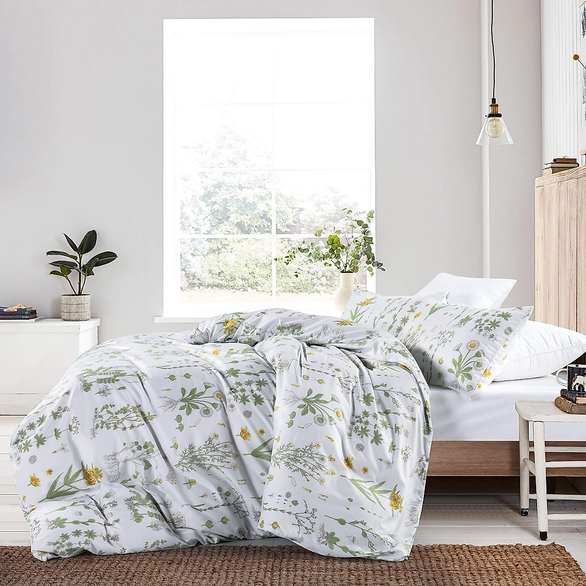 GETIANN Floral Duvet Cover Set Full/Queen Comforter Cover Set Spring Plant Printed 90"x90"（1 Comforter Cover and 2 Pillow Shams Soft Bedding Set