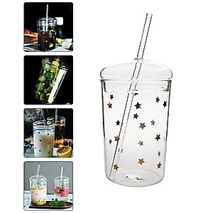 UPKOCH Straw Water Bottle Glass Tumbler with Straw and Lid Clear Milk Cup Large Water Mug Heat Resistant Juice Drinking Cup Glass Smoothie Cups for Home Outdoor Travel