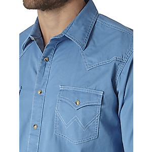 Wrangler Men's Retro Two Pocket Long Sleeve Snap Shirt, Blue, X-Large