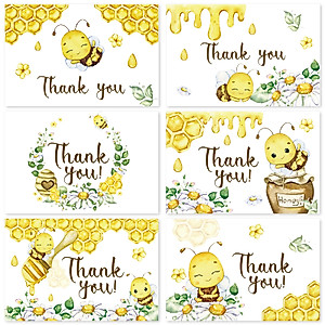 AnyDesign 36 Pack Honey Bee Thank You Cards Bulk Watercolor Bee Honeycomb Flower Thank You Note Cards with Envelopes Stickers for Summer Birthday Baby Shower Wedding Bridal Party Supplies