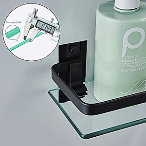AIJALY 2 Pack Bathroom Glass Shelf,Aluminum Tempered Glass 0.34in Extra Thick Rectangular 1 Tier Storage Organizer Wall Mount,Black 15.7in