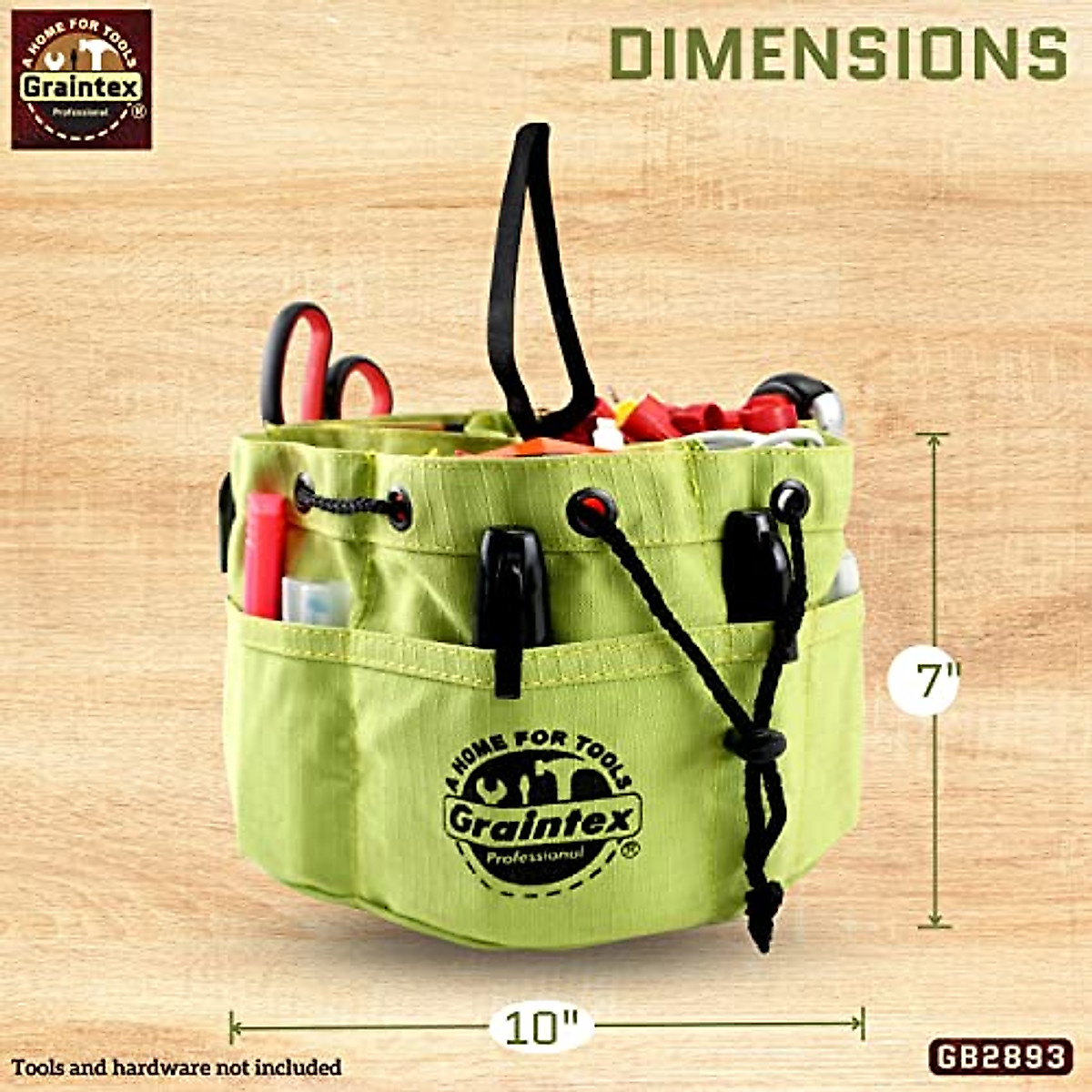 Graintex GB2893 Grab Bag Lime Green Color Rip-stop Canvas 18 Pockets Drawstring Closure