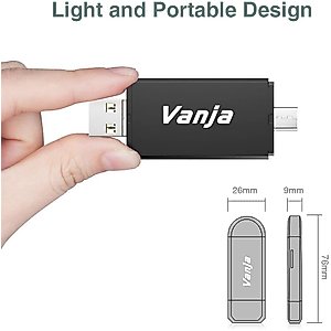 Vanja 3-in-1 SD Card Reader USB-C/USB-A/Micro USB Portable Memory Card Reader Trail Camera SD Card Adapter for SD, SDXC, SDHC, MMC, RS-MMC, Micro SD, Micro SDXC, Micro SDHC and UHS-I Cards