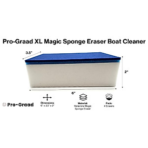 Pro-Graad 4 Pack XL Magic Sponge Eraser Cleaner, 6” x 3.5” x 2” Eraser Pads, Cleans Scuffs, Marks & Dirt from Kitchen, Bathroom, Boat Decks, Fiberglass, Aluminum, Gelcoat, Plastic, Vinyl & Metal