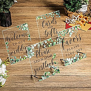 Set of 4 Acrylic Wedding Signs Wedding Reception Decorations with Stand Clear Table Decoration Signs with Holder for Ceremony Event Party Display Entrance Card Sign Table Centerpiece Decor 7 x 9 Inch
