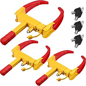 3 Pcs Wheel Lock for Cars, Heavy Duty Trailer Wheel Lock Universal Security Anti Theft Tire Clamp for Vehicles Boot Camper SUV ATV Boat Motorcycle Golf Cart Deterrent(Yellow, Red)