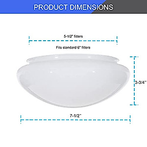 Dysmio 6-Inch White Classic Globe, Dome, Fitter Size 5-1/2 inches, Replacement Mushroom Glass Shade for Pendant, Fan light, Bathroom