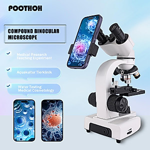 Binocular Compound Microscope 40X-2000X, Research Grade Professional Microscope with Dual Mechanical Stages and Coaxial Coarse/Fine Focus Knobs, Built-in Electronic Eyepieces, Adult Microscope