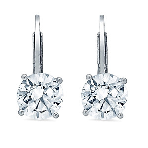 Clara Pucci 1.0 ct Round Cut Conflict Free Solitaire White Lab Created Sapphire Designer Lever back Drop Dangle Earrings 14k White Gold