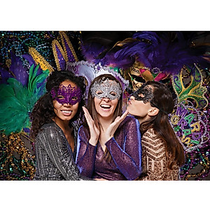 CYLYH 8X6ft Mardi Gras Backdrop Masquerade Themed Party Photography Background Masquerade Birthday Decoration Venice Carnival Banner Backdrop D513