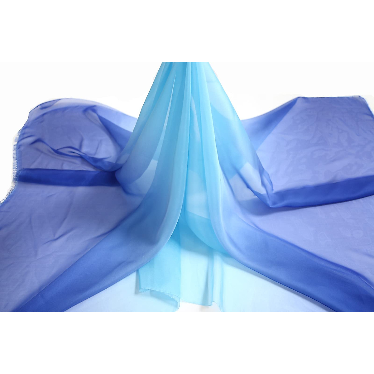 Thin 30D Shade Chiffon Fabric Soft Dancing Scarf Hanfu Chiffon Material Party Show Gradient Decoration Fashion Chiffon Gauze 100cm*148cm (Royal Blue-Sky Blue-Royal Blue)