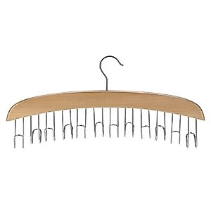 RoomForLife - Solid Wood Hanger with 12 Metal Hooks for Hanging Belts, Necklaces, Swimsuits, Ties, Scarves, Bras, Undergarments and Closet. Size 15.5 inches x 6.25 inches