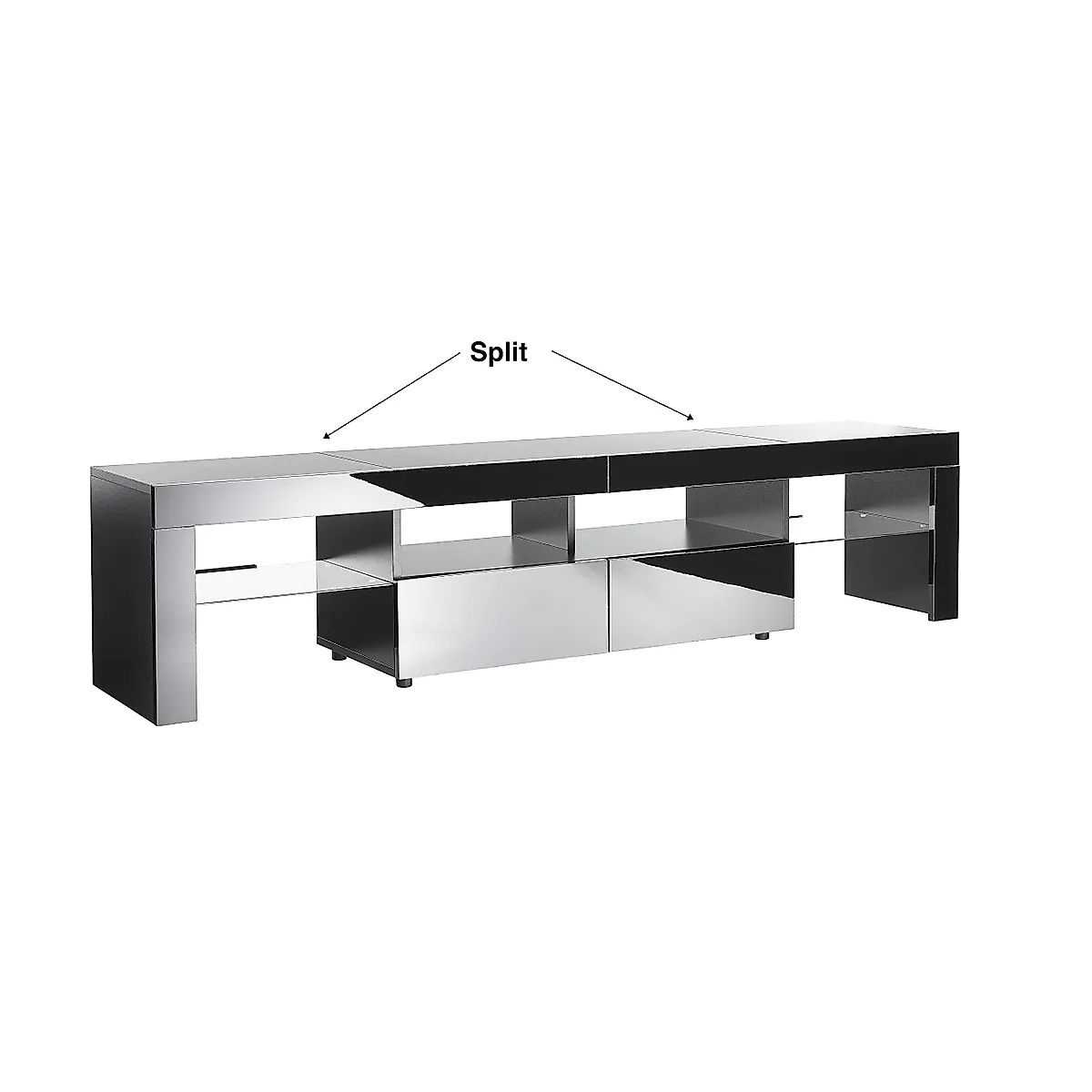 MMT Furniture Designs Ltd TV Console, TV Stand Cabinet 78" Long for 55 65 75 90 inch TV Screens – Entertainment Centre Desk with Lights - Media Shelf – Black