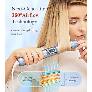 360° Airflow Hair Curling Flat Iron, 2 in 1Hair Curler & Straightener for All Styles, with 15S PTC Fast Heat-Up, 3D Floating Plate & 48 Tiny Ionic Air Vents for Better Maintain Your Look