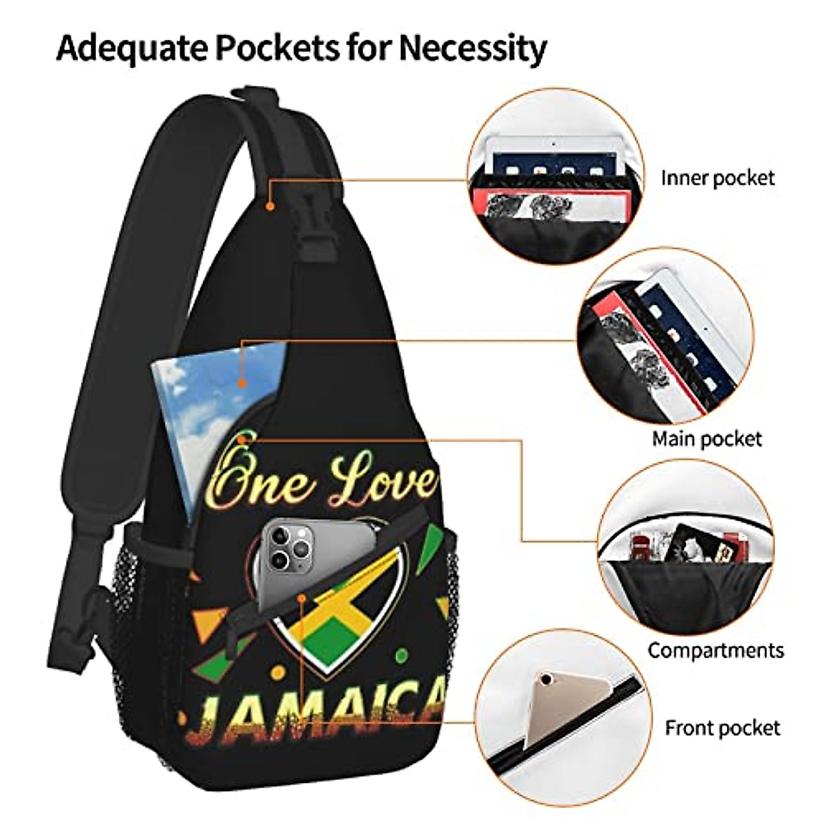 Cute Jamaica Flag Sling Bag Crossbody Chest Daypack Casual Backpack Jamaican Shoulder Bags for Women Men