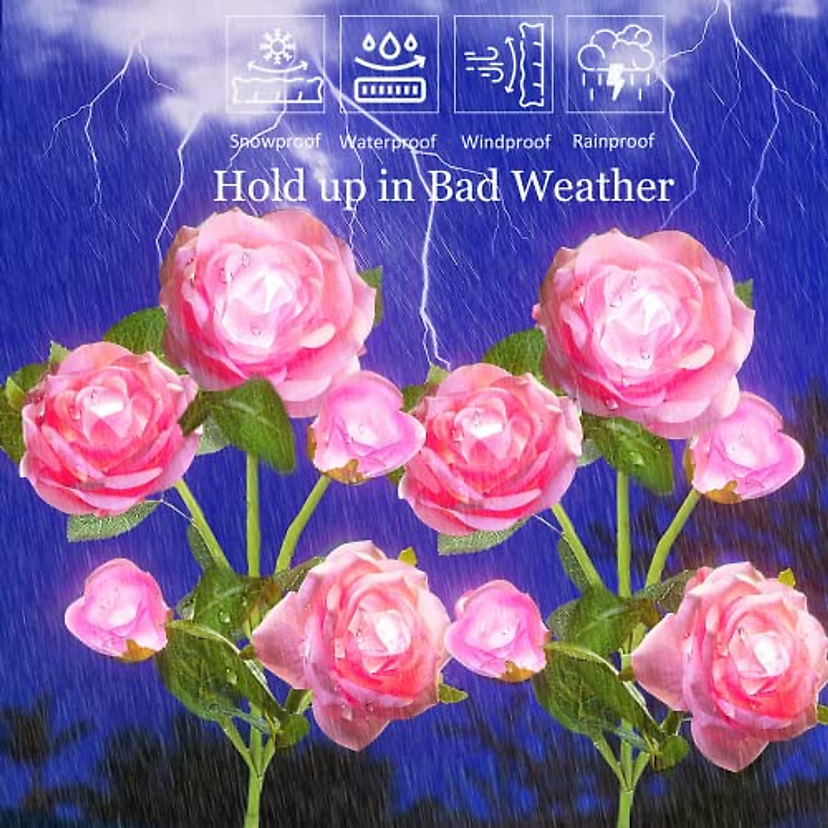 SmilingTown Solar Flower Lights Garden Decorations Outdoor Waterproof [Updated] 2 Packs 10 Pink Roses Solar Decorative Stake Lights for Patio Pathway Yard Lawn Decor Gifts