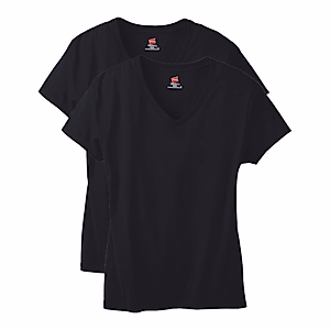 Hanes womens Short Sleeve V-neck T-shirt T Shirt, Black, Small US