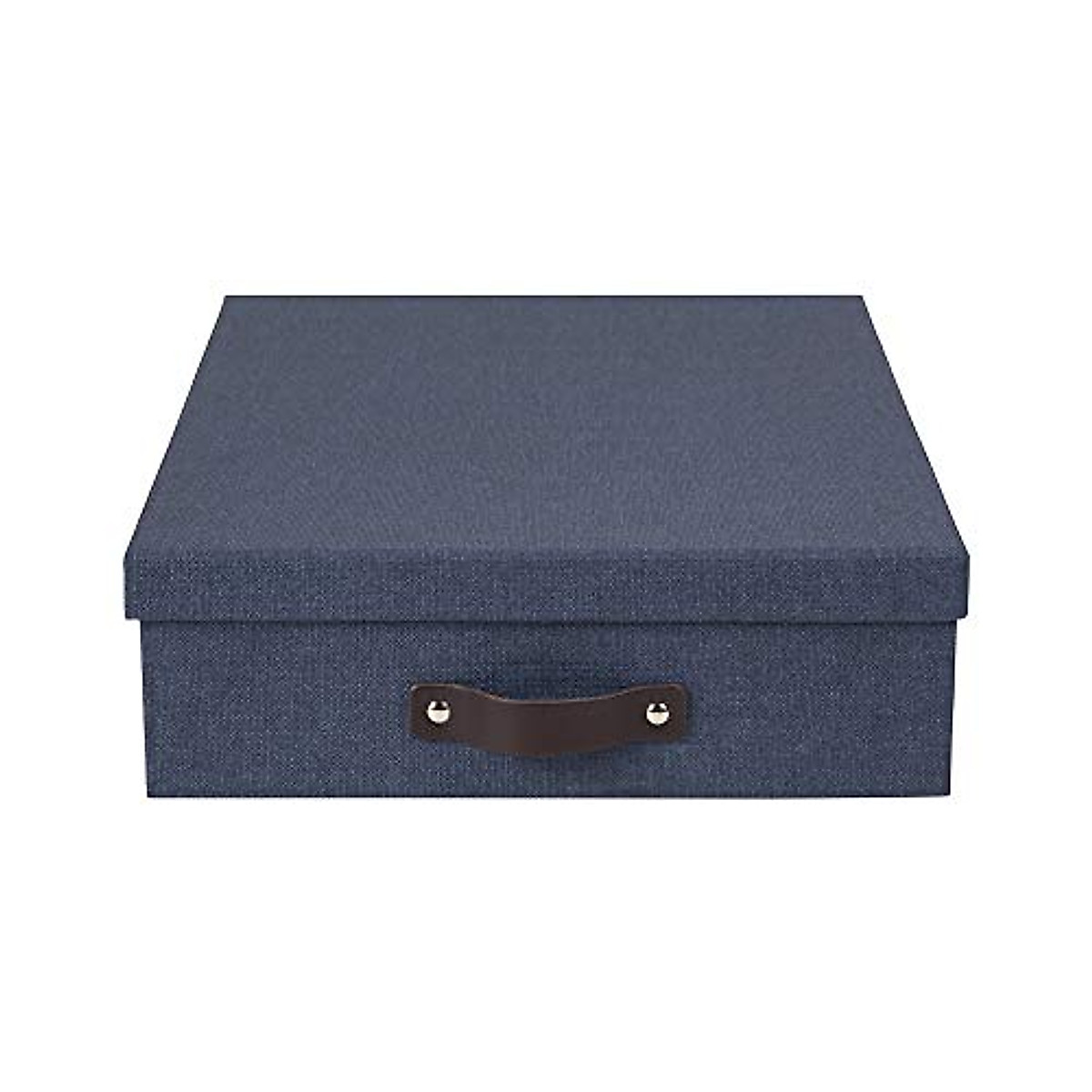Bigso Oskar Canvas Fiberboard Document Letter Box | File Organizer Document Box for Important Paperwork | Document Storage Box with a Lid & Leather Handle | 3.3″x10.2″x13.8″ | Blue