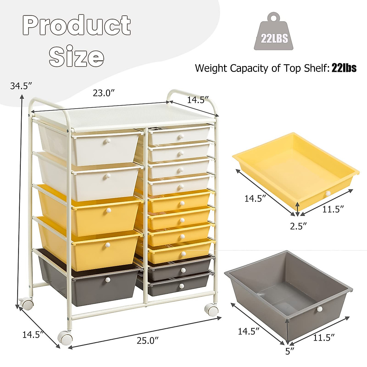 SILKYDRY 15 Drawers Rolling Storage Cart, Mobile Utility Drawer Cart with Lockable Wheels for Crafts, Tools, Arts Supplies, Multipurpose Organizer Cart for Home Office School