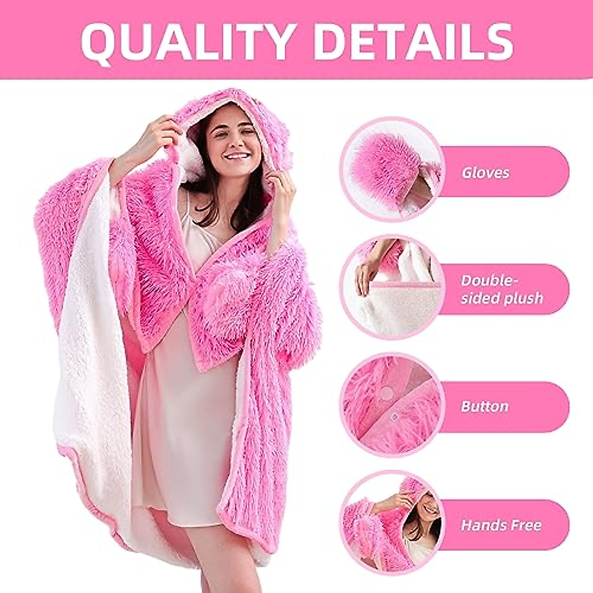 YIRDDEO Wearable Blankets Hoodie Pink Fluffy Blanket Cute Dinosaur Oversized Travel Blanket Warm Comfy Adult Picnic Animal Blankets with Plush Sleeves