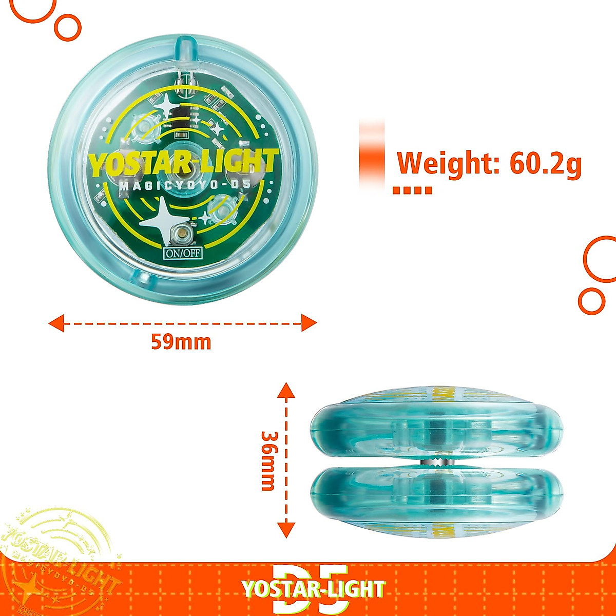YOSTAR D5 Light Up Yoyo Professional with Led Light, Responsive Yoyo for Kids Beginner, Looping Yoyo for 2A Yo-yo Tricks with Extra 4 Battery + 5 yoyo Strings + Yo yo Sack+ Gloves (Green)