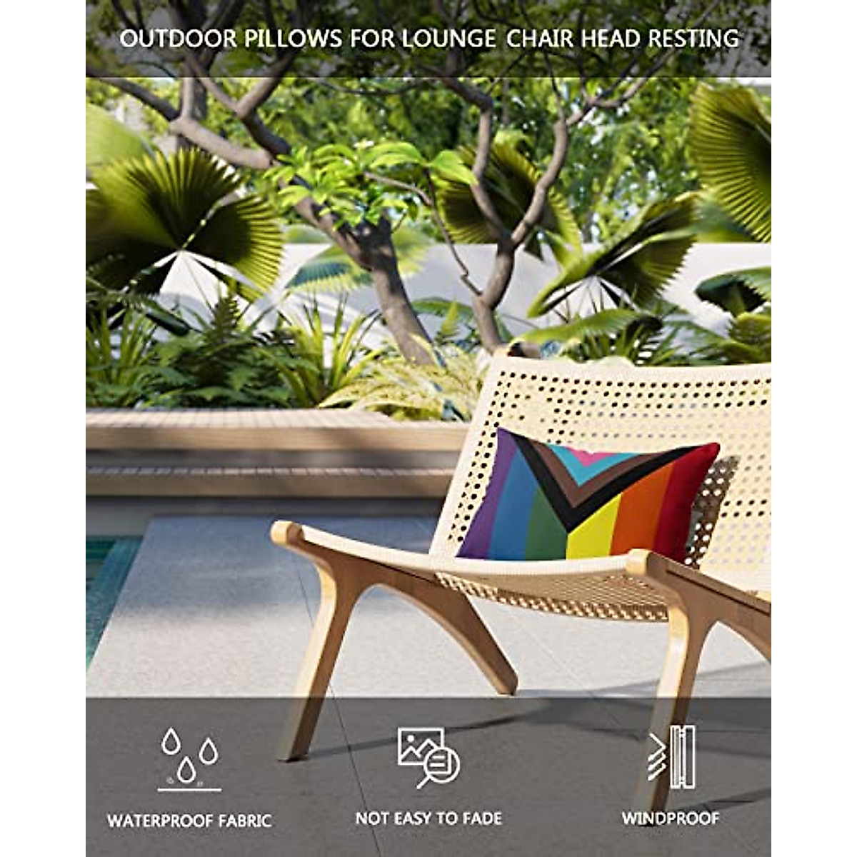 Recliner Head Pillow Ledge Loungers Chair Pillows with Insert Rainbow Stripes Color Texture Lumbar Pillow with Adjustable Strap Outdoor Waterproof Patio Pillows for Beach Pool Chair, 2 PCS