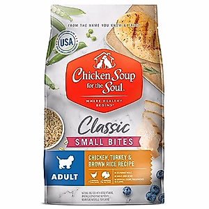 Chicken Soup For The Soul Classic Dry Small Bites Adult Dog Food, Chicken, Turkey & Brown Rice Recipe, 4.5 Pound Bag | Soy, Corn & Wheat Free, Small Breed Dog Food Made with Real Ingredients