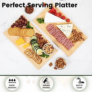 DECOMIL-Bamboo Wood Cutting Board Set of 2, Wood Serving Board, 15.25 x 8.25 Inch Chopping Boards for Charcuterie, Vegetables, Meat, for DIY projects