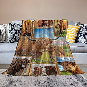 Highland Cow Blanket Farm Cow Decor Animal Throw Blanket Highland Cow Gifts for Women Super Warm Soft Plush Lightweight Fleece Flannel Blanket Winter Couch Sofa Bedding Blanket for Kids Adults 40"x50"