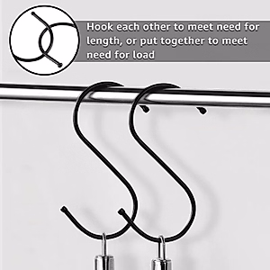 AKOLAFE 100PCS 5” Black S Hooks for Hanging Heavy Duty Metal S Hooks Stainless Steel Large S Shaped Hooks S Hangers S Rings Hooks for Jeans Closet Rod Plants Pot Rack Pans Kitchen Utensils Shower Bag