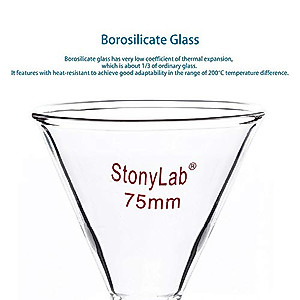 stonylab Glass Powder Funnel, Heavy Wall Borosilicate Glass Short Stem Funnel with 75 mm Top Diameter and 22 mm Stem Length