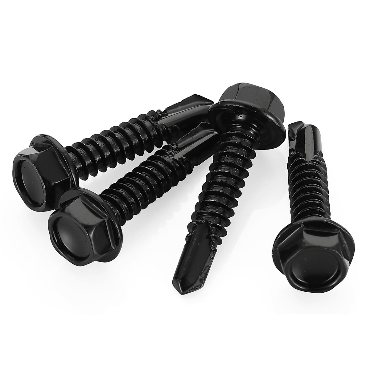 #8 x 3/4" Hex Washer Head Self Drilling Screws Black Finish, 410 Stainless Steel, 100 PCS