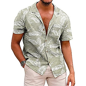 COOFANDY Men Hawaiian Floral Shirts Loose Fit Tropical Holiday Linen Beach Shirts