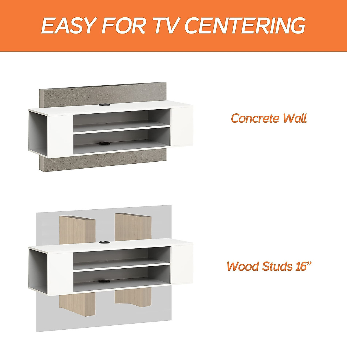 WAMPAT White Floating Entertainment Center for Wall, Floating TV Shelf Wood Media Console Storage TV Cabinet Hutch Under TV for Living Room, White, 39.4 Inch