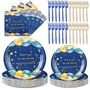 Tiangrid 96 Pcs Pastor Appreciation Decoration Thank You Customer Service Week Party Supplies We Appreciate You Disposable Plates and Napkins Set for Christmas Retirement Employee Appreciation Party