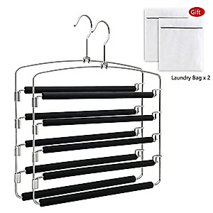 Ismosm 2 Pack Pants Hangers Closet Storage Organizer Non-Slip Space-Saving Hangers for Pants, Slacks, Jeans, Scarves, Shawls, Neckties