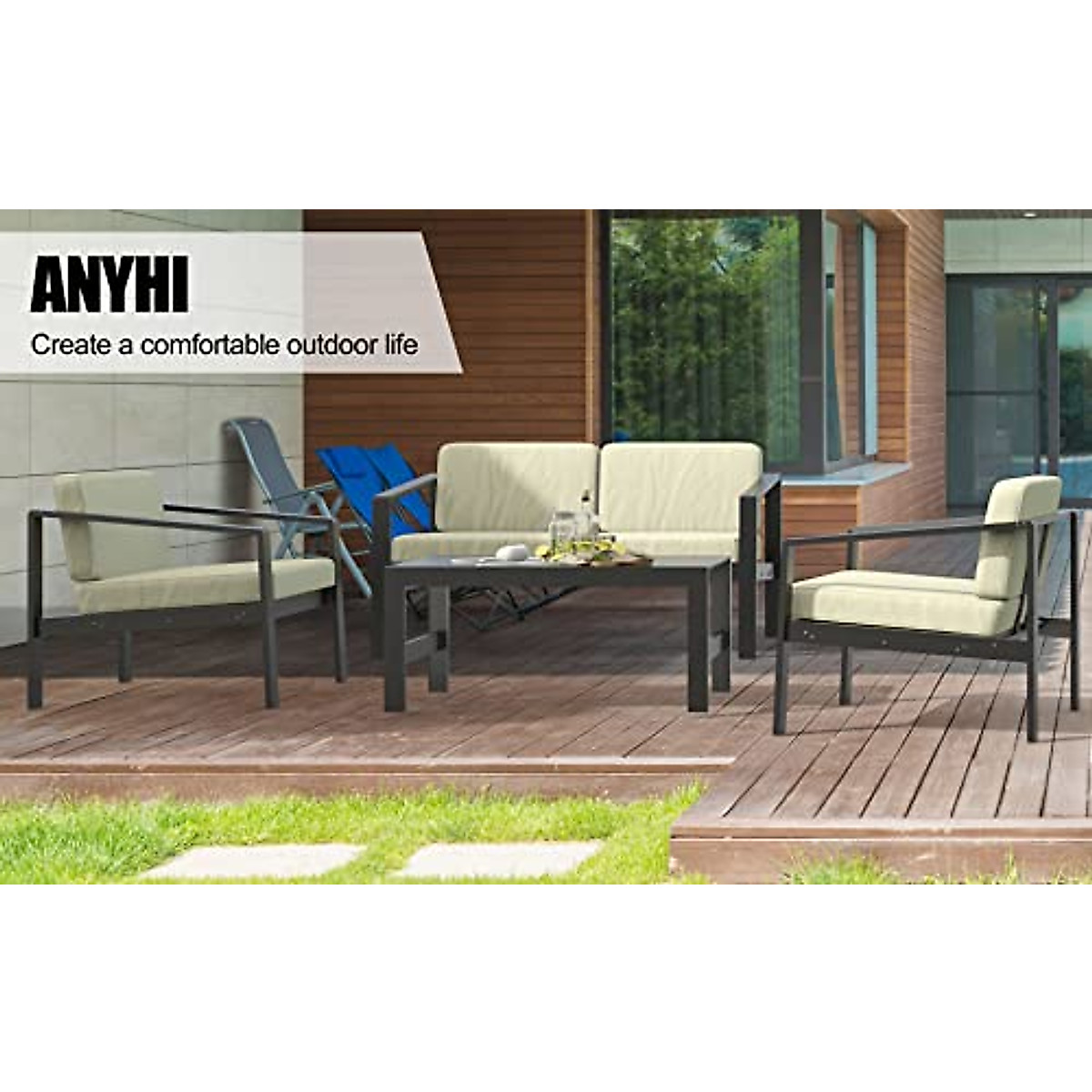 3 Pieces Outdoor Patio Sectional Sofa Couch, Aluminum Furniture Sets, White Outdoor Sofa Sets,Patio Conversation Sets for Restaurant, Outdoor Courtyard, Garden, Open-air Balcony, Poolside