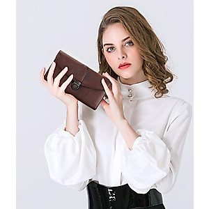 ORIREAL Women's Wallet Genuine Leather Wallet for Ladies Large Capacity Hand-Crafted Wallet Card Holder Purse (Coffee)