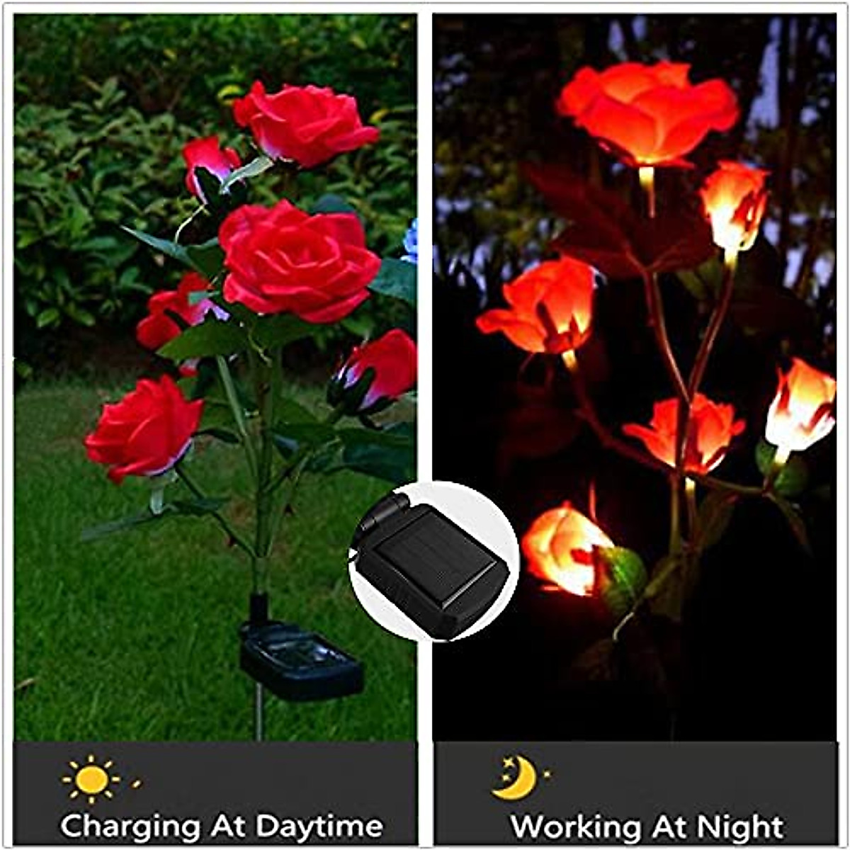 OPDENK Solar Powered Waterproof LED Path Light Simulation Rose Stake Light with 6 Flowers/Pack Outdoor Landscape Lawn Lamp for Garden Home Decoration Patio Yard (Red)
