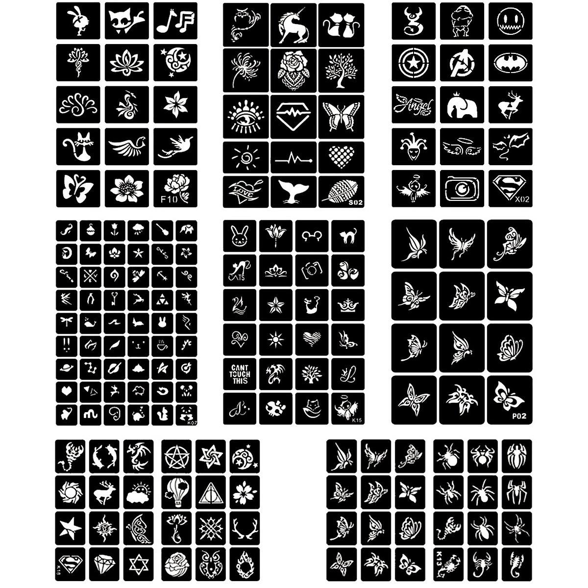 ChurlChurl 20 Sheets Temporary Tattoo Stencils, 622+pcs Henna Tattoo Stencil Kit for Girls Kids and Boys Face Body Paint DIY Art Reusable Glitter Tattoo Stencils Pack