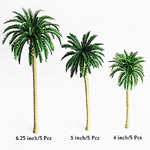 Ymeibe 15Pcs Miniature Palm Trees Decor Diorama Layout Architecture Coconut Model Trees Scenery Landscape Cake Toppers Decoration 4-6.3 inch