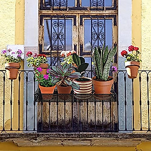 OBANGONG 2 PCS Iron Hanging Railing Planter Shelf Basket with Hooks,Balcony Plant Pot Shelf Holder Fence Flower Stand Basket for Patio Porch Fence and Balcony Decorate