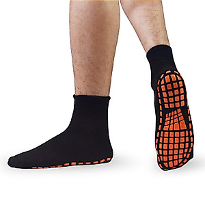GRPSKCOS Non Slip Socks for Men House Socks with Grips 3 Pairs Anti-Skid Yoga Pilates Tile Wood Floors Hospital Slipper Socks (02 Black+black+black, 7-10)