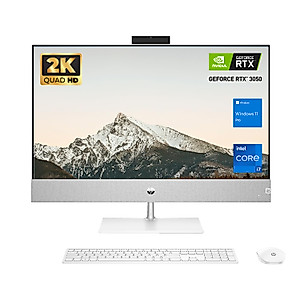 HP Pavilion 27" QHD All-in-One, Intel Core i7-13700T, NVIDIA GeForce RTX 3050, 64GB RAM, 1TB SSD, IR Camera, Wireless KB & Mouse, HDMI, RJ-45, Wi-Fi 6, Windows 11 Pro, Silver
