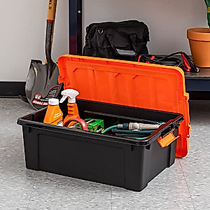 IRIS USA 11 Gallon Loackable Storage Totes with Lids, 2 Pack - Orange Lid, Heavy-Duty Durable Stackable Containers, Large Garage Organizing Bins Moving Tubs, Rugged Sturdy Equipment Utility Tool Box