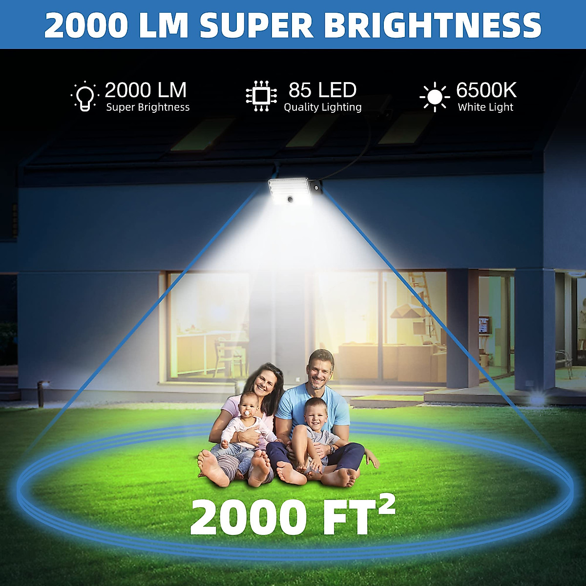 BARHELY Solar Lights Outdoor, 2000LM Security Flood Light Motion Sensor with 3 Modes 10 Ft Cable 180° Adjustable Heads IP65 Waterproof Wall Light for Garage, Patio, Garden(2 Pack)