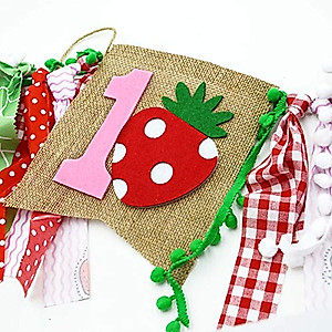 Strawberry One Highchair Banner Baby Girl 1st Birthday Party High Chair Bunting Garland Decoration