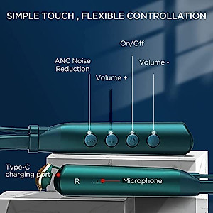 HTC Bluetooth Neckband Headphones ANC, Bluetooth 5.0 Neckband Earphones Magnetic with Active Noise Cancellation & ENC for Voice Call, Running, Exercising -IPX5 Water Resistant/16 H Playtime-Dark Green