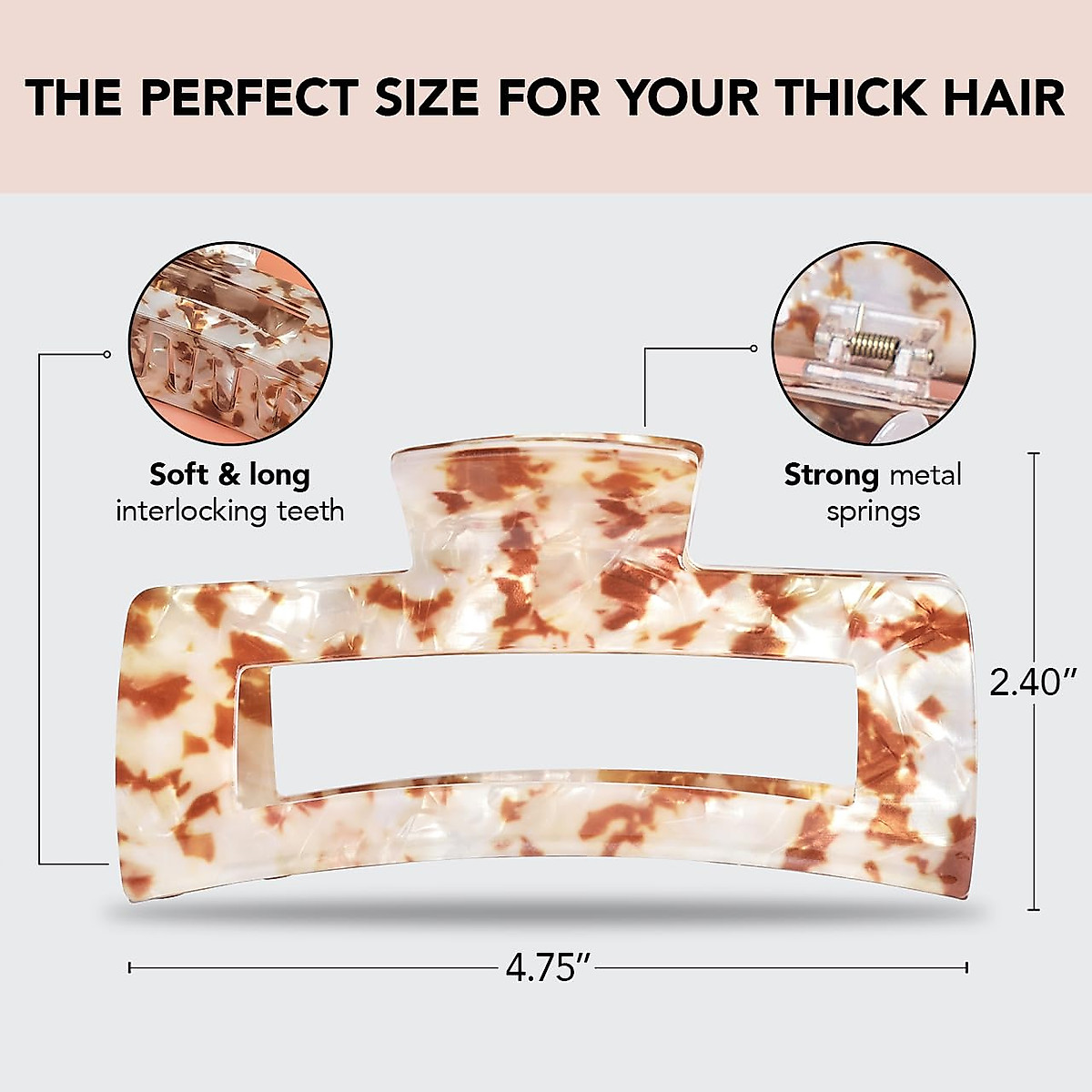 Kitsch Recycled Plastic Large Claw Clip, Big Open Shape Hair Clips for Women, Large Hair Claw Clips & Jaw Clips, Big Claw Clips for Thick Hair, Claw Hair Clips for Girls (1pc, Brown)